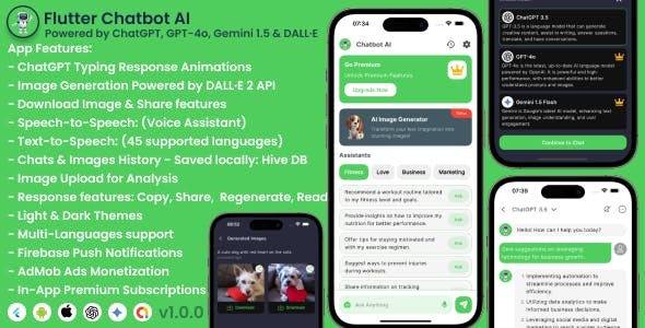 Flutter Chatbot AI - Powered by ChatGPT, GPT-4o & Gemini 1.5 | Image Generator | Voice Assistant ...