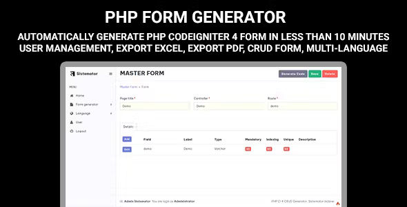 PHP Form Generator - Codeigniter 4 Form Master, Form Header Detail ...